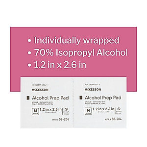 McKesson Alcohol Prep Pads, Sterile, Individual Packet, Medium, 200 Count, 20 Packs, 4000 Total