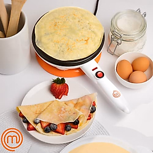 MasterChef Cordless Crepe Maker with Non-stick Dipping Plate plus Electric Base and Spatula, Recipe Guide Included, Fun Baking Gift