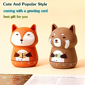 NUOSWEK Mechanical Kitchen Timer, Cute Animal Timer for Kids, Wind Up 60 Minutes Manual Countdown Timer for Classroom, Home, Study and Cooking (Orange Fox)
