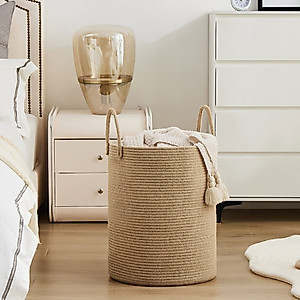 Jute Rope Woven Laundry Hamper Basket by YOUDENOVA, 58L Tall Laundry Basket, Baby Nursery Hamper for Blanket Storage, Clothes Hamper for Laundry in Bedroom-Large-Jute