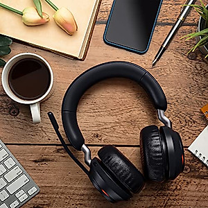Jabra Evolve2 65 Wireless Bluetooth Headset Stereo UC - USB Blue Tooth Dongle, Compatible with Zoom, Webex, Smartphones, Tablets, PC/MAC, 26599-989-999 (Black), Global Teck Gold Support Plan Included