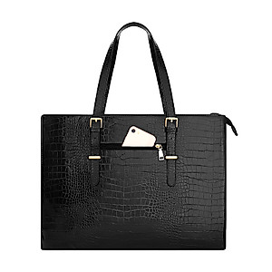 MOSISO Laptop Bag for Women Compatible with MacBook Air 15 inch M2 A2941 2023/Pro 16 inch M3 M2 M1 2023-2019, Crocodile Grain Waterproof PU Leather Large Capacity Work Travel Case, Black