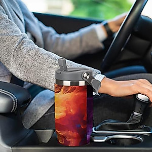 BWQJKUO Large Capacity Car Cup 30 Oz Stainless Steel Rainbow Smoke Printed Travel Mug Leak-proof Flip Straw Tumbler with Handle,keeps Cold Or Ho