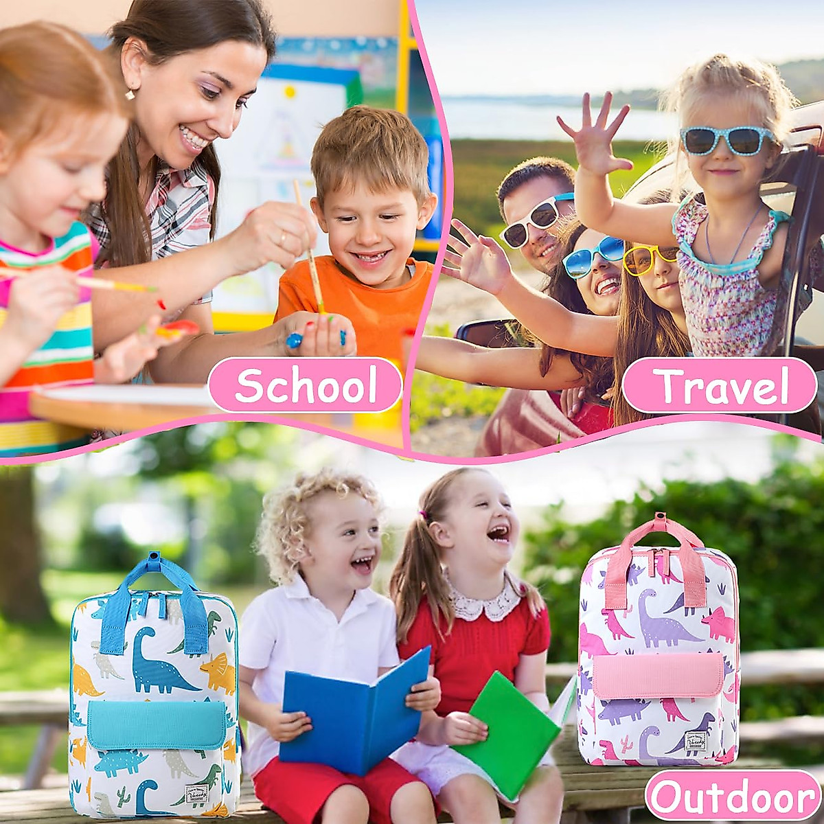 VASCHY Dinosaur Backpacks Girls, Lightweight Toddler Kids Preschool Backpack for Children