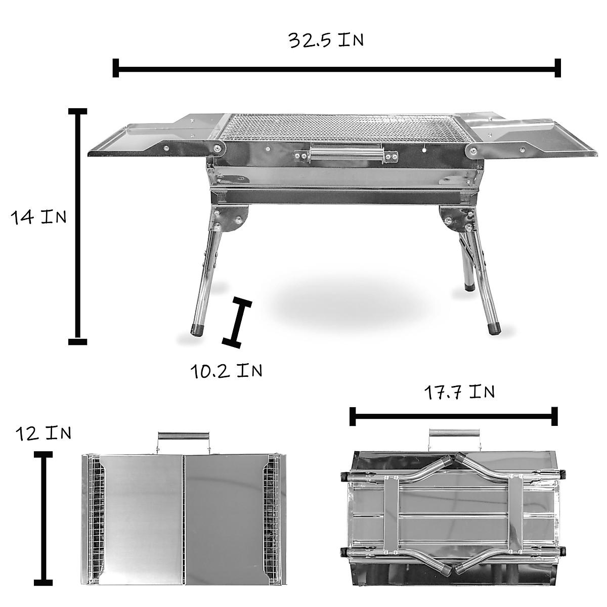 Charcoal BBQ Grill-KIICHI TERASAWA Portable Barbecue Carbon Grill-Stainless Steel Foldable Smoker BBQ Grill for Outdoor Cooking and Camping Backyard Patio Beach