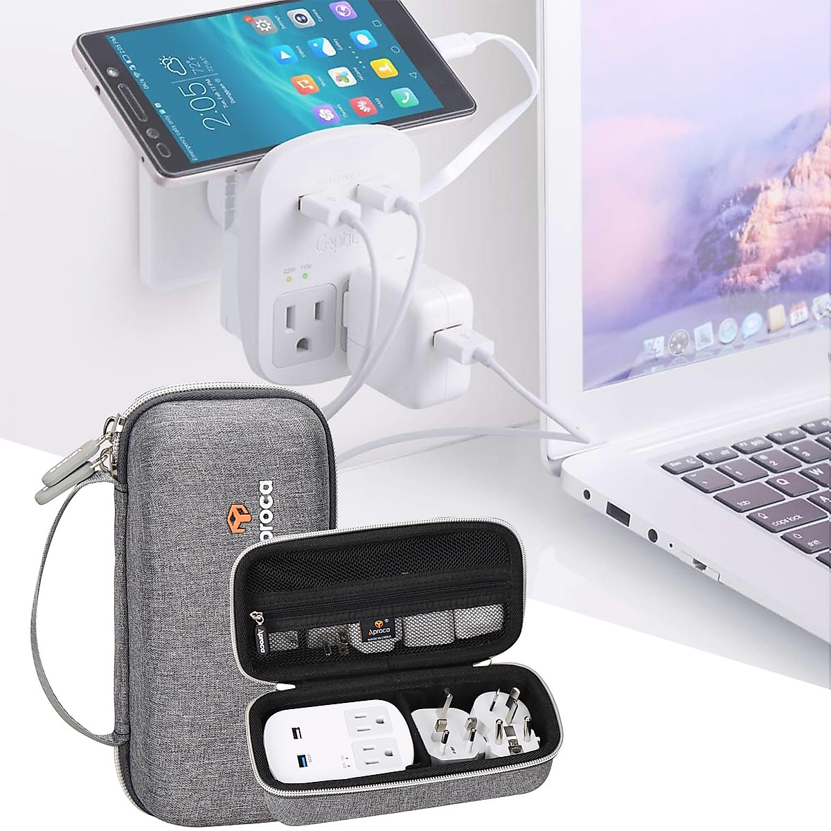 Aproca Grey Hard Travel Storage Protective Case, for Ceptics World Travel Adapter Kit