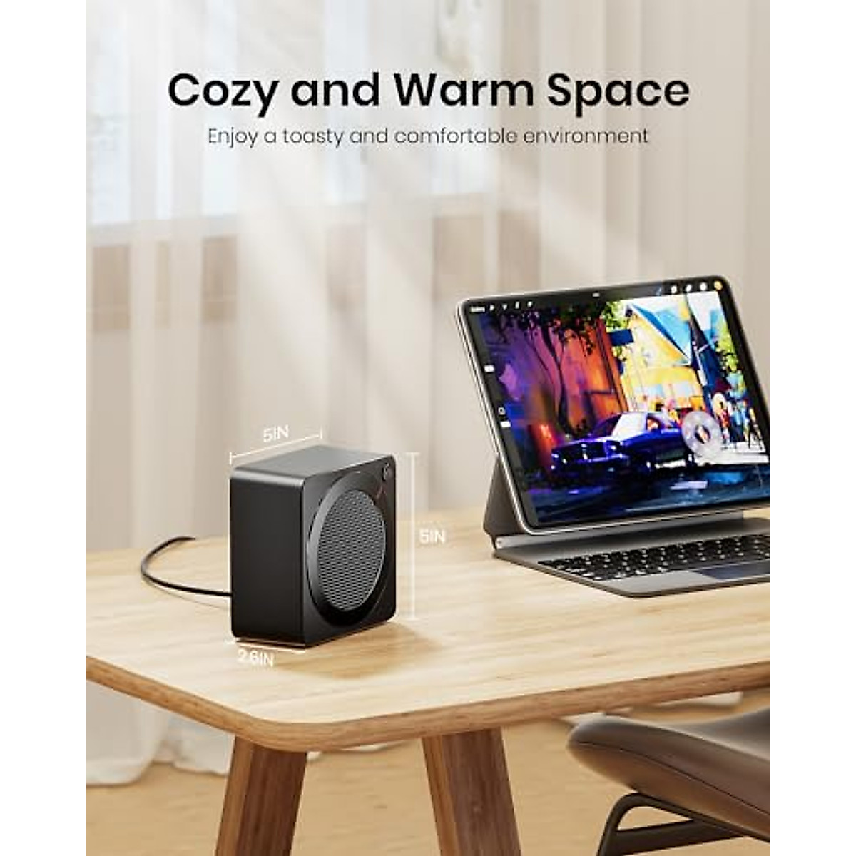 GAIATOP Space Heater, 500W Energy Efficient for Indoor Use, PTC Ceramic Fast Heating Electric Desk Heater, Overheating & 45°Tip-Over Protection Portable Mini Heater for Office Home Black