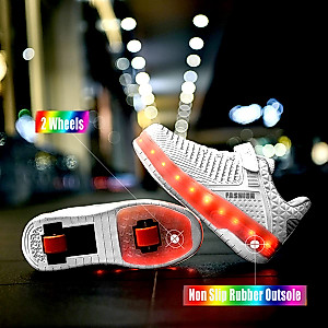 AIkuass Wheely Shoes for Kids Roller Shoes USB Rechargeable LED Light Up Wheel Shoes Skate Sneaker Shoes for Boys Girls Kids (6 Big Kid / EU39, White)