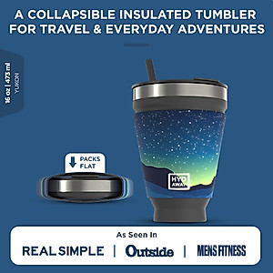 HYDAWAY Collapsible Tumbler with Lid and Straw - 16 oz I Portable, Insulated Silicone Travel Mug, Hot & Cold Foldable Cup for Coffee, Tea, Camping & Backpacking, Spill Proof Lid & Steel Rim