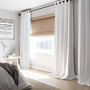 RHF 100% White Blackout Curtains for Bedroom 84 Inches Long (with Liner), White Linen Blackout Curtains for Living Room 2 Panels Set, Grommet Curtains & Drapes, Burlap Curtains- 2 Panels, 50x84