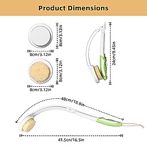 Fanwer 3 in 1 Back Brush Long Handle for Shower & Lotion Applicator for Back, 18.9in Back Scrubber for Shower,Shower Body Brush with Curved Handle for Men and Women with Limited Mobility
