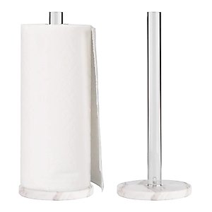 WORHE Paper Towel Holder White Marble Base for Countertop Acrylic Standing Kitchen Paper Towel Rack with 5.5" Diameter White Marble Base, Paper Towel Dispenser for Kitchen Bathroom 1 Pack(YGC002)