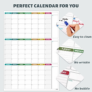 Dry Erase Calendar for Wall - 3 Month Vertical Wall Calendar, 28" x 40", Reusable Monthly Quarterly Calendar Planner Undated, Erasable Laminated Calendar Whiteboard, Vertical Layout Wall Calendar for