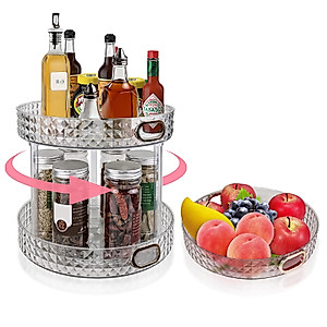 YSQCSJ 360° Rotating Multifunctional Shelf Kitchen Spice Organiser Large Capacity Cosmetic Organiser Transparent Storage Display Box, Fruit Tray, 3 Tiers Removable