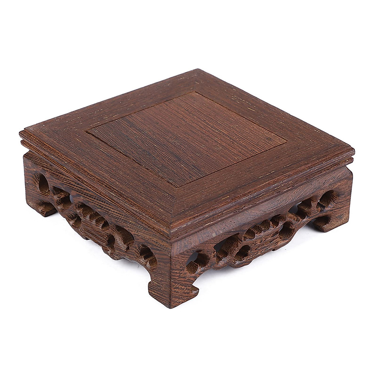 Oriental Furniture Chinese Rosewood Solid Mahagony Wood Display Stand Wooden Base Pedestal With Dragon Design Carved (3/4 inch)(Length 10 width 10 height 3.7)