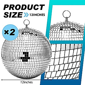 Marsui 2 Pack Large Disco Ball Silver Hanging Mirror Disco Ball Reflective Mirror Disco Ball Ornament for Party Holiday Wedding Dance Music Festivals Decor Club Stage Props DJ Decor(12 Inch, 12 Inch)