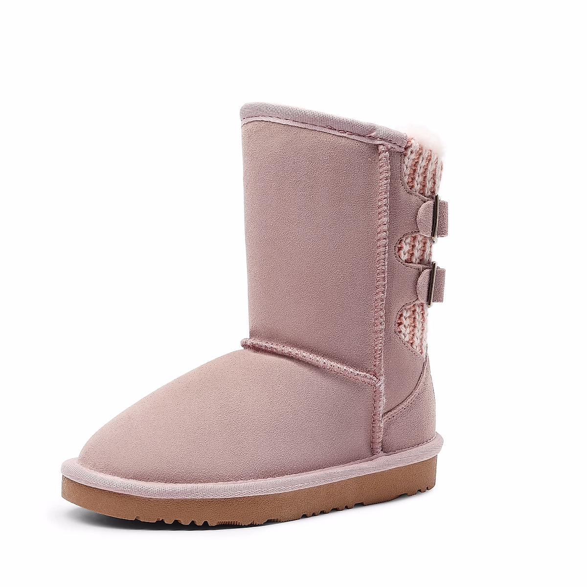 DREAM PAIRS Girls Boys Winter Boots Faux Fur Lined Mid Calf Kids Snow Tall Shoes for Little Kid/Big Kid,Size 2 Little Kid,PINK,SWEATY-BUCKLE-K