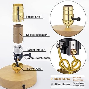 DiCUNO UL Listed 3-Way Lamp Socket Replacement, E26 Standard Threaded Base Light Socket, Turn Switch Knob for Low-Medium-High Light Settings, DIY Project, Table, Floor Lamp Repair Kit, 1-Pack, (Gold)