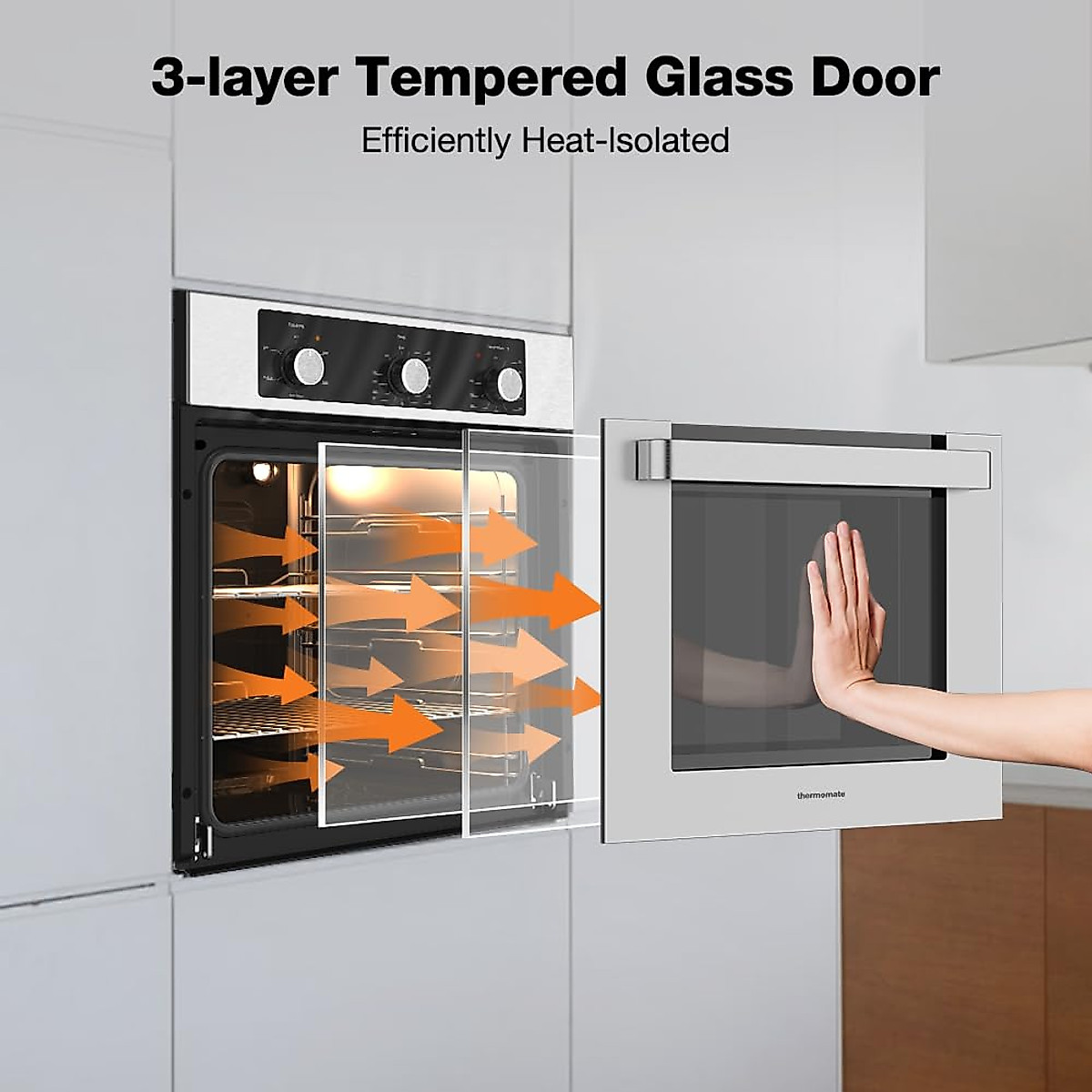 24" Single Wall Oven, ETL Certified, ThermoMate 2.79 Cu. Ft. Built-in Electric Oven with 5 Cooking Functions, Electric Wall Ovens with Stainless Steel Finish, Mechanical Knobs Control