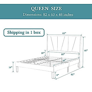 HOOMIC Queen Size Bed Frame with Geometric Wingback Headboard, Wooden Slats Support, No Box Spring Needed, Modern Style, Beige