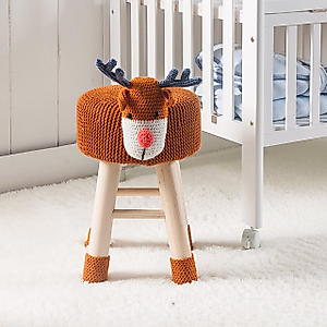 AC Pacific Woodland Deer Stool for Kids, Animal Themed Wooden Ottoman Chair with Soft Plush Fabric, Sturdy Pine Wood Legs, Ideal for Playrooms, Nurseries or Living Rooms, Cinnamon