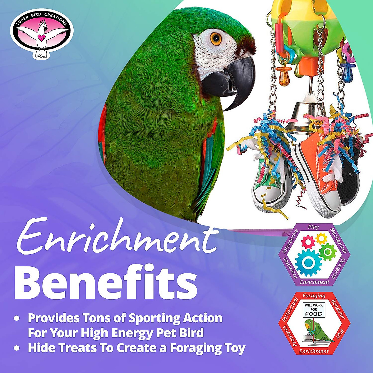 Super Bird Creations SB1105 Kick Ball Bird Toy, Medium/Large Bird Size, 12" x 4"