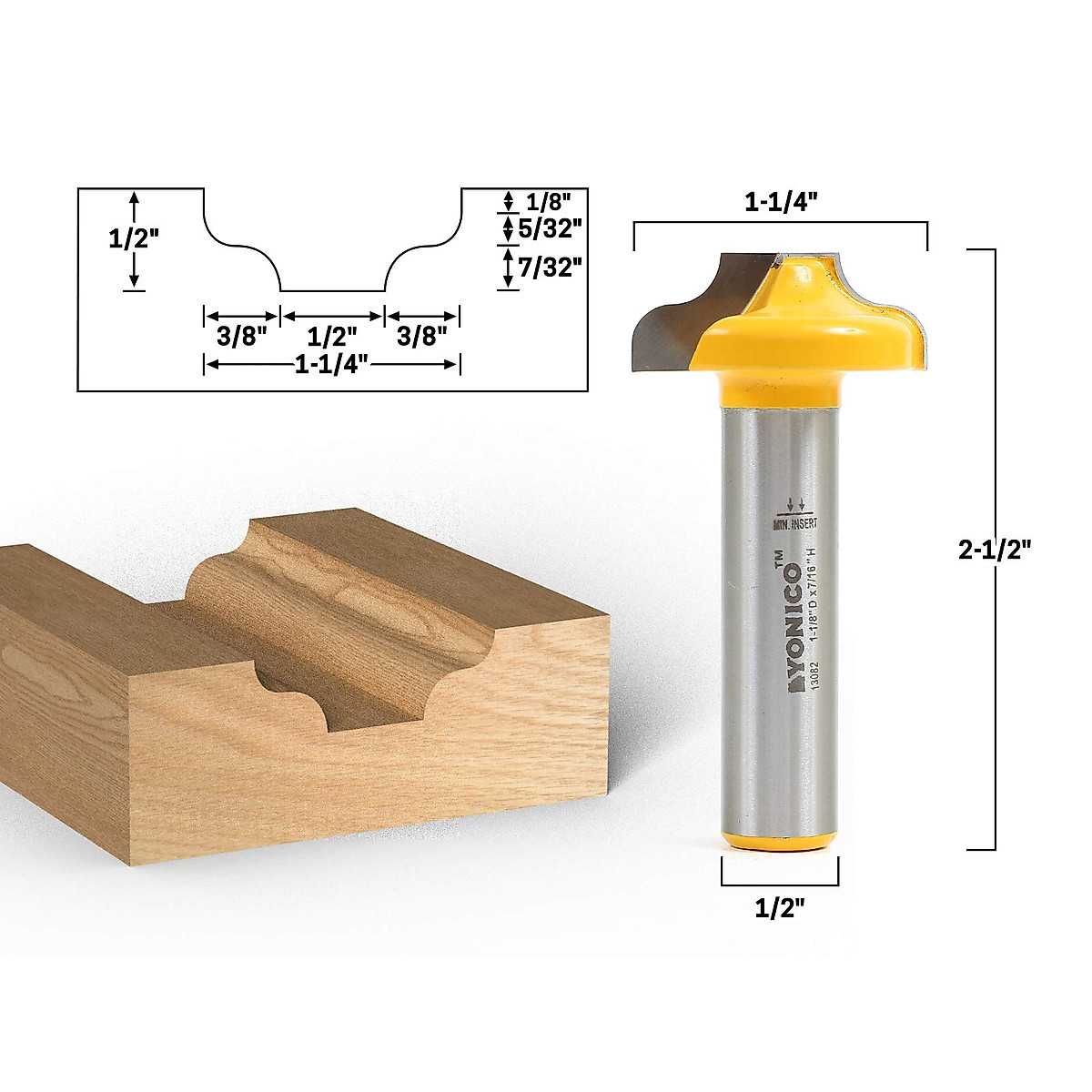 YONICO CNC Cabinet Door Rail & Stile Router Bit (Traditional Ogee - 1-1/4" CD - 1/2" Shank)