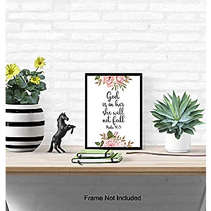 God is Within Her She Will Not Fall - Psalm 46 - Positive Quotes Inspirational Christian Wall Decor - Motivational Bible Verse Wall Art - Scripture Decor - Uplifting Gift for Religious Women, Girls