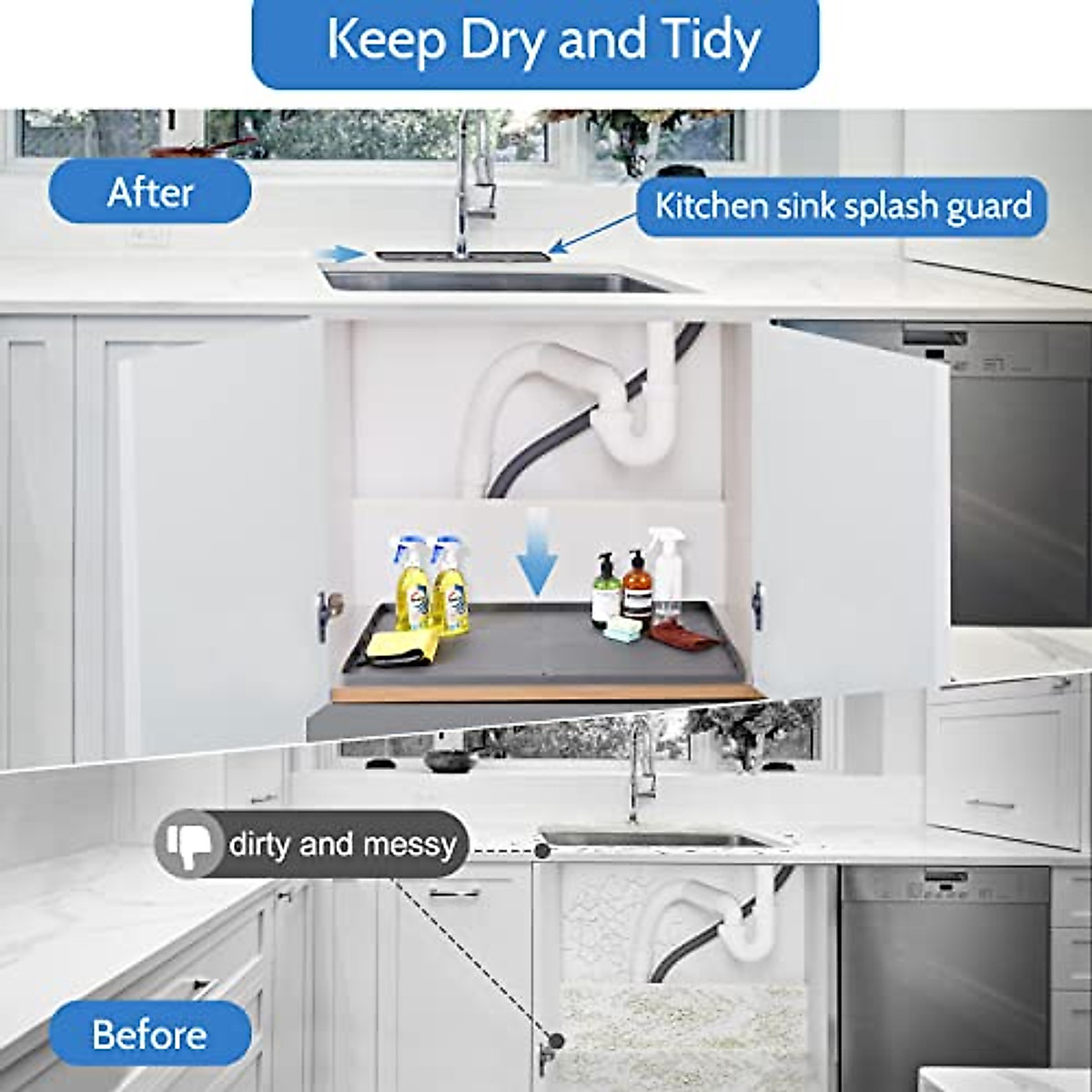 Optish Under Sink Mat, 34" x 22" Under Sink Mats for Kitchen Waterproof Flexible Silicone Undersink Mats for Bottom of Kitchen Sink Under Sink tray