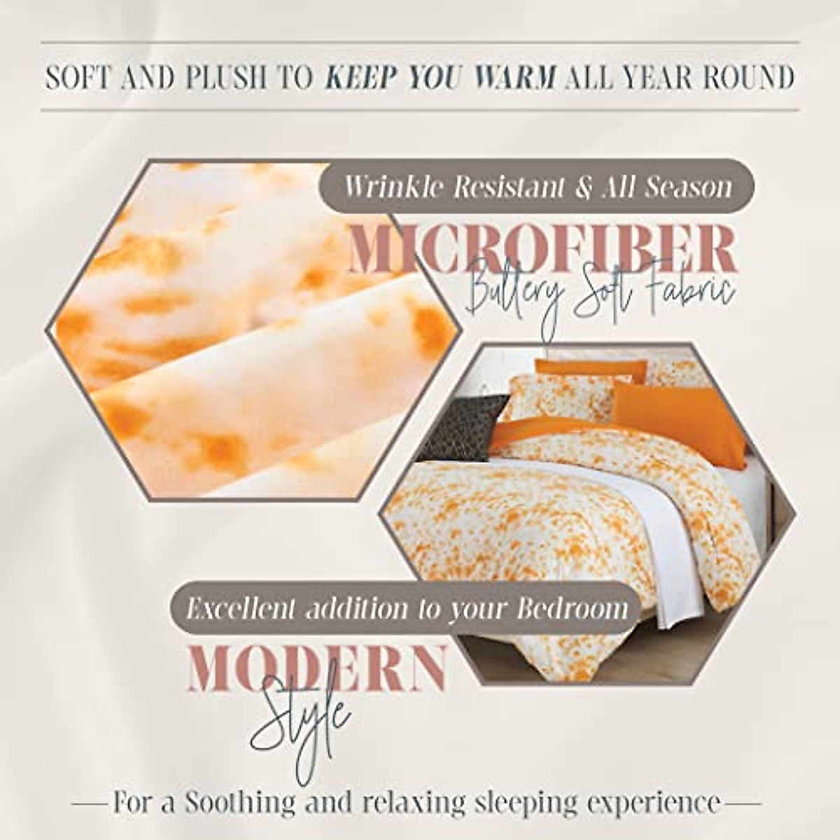 Elegant Comfort Reversible 10-Piece Comforter Set, Tie-Dye Print, Decorative Pillow and Fitted Sheet with Smart Pockets, Soft, Plush, Lightweight Material, 10pc Tie-Dye Set, King, Orange