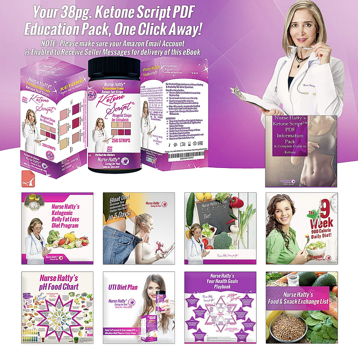 Nurse Hatty - Keto Strips – Fresh – USA-Made – High-Performance – eBook (250ct. Long)