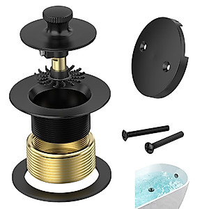 Sogmeter Matte Black Bathtub Drain, Hair Catcher and 2-Hole Overflow Faceplate, 11.5/16 UNC, Lift and Turn Bathtub Drain Replacement, Tub Drain Stopper
