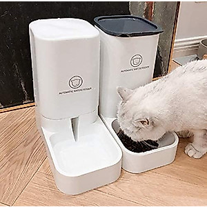 Automatic pet Feeder and Water Dispenser Set Cat and Dog Big Capacity Pet Bowl for Cats & Small,Medium, Large Dogs 1 Gallon Feeder and 3.7L Waterer (Waterer+Feeder White)