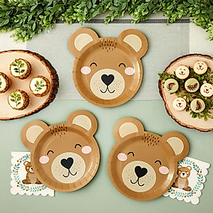 Sparkle and Bash 48-Pack Teddy Bear Paper Plates for Baby Shower Decorations (11x11 in) - Teddy Bear Party Favors - Teddy Bear Plates - Bear Shaped Paper Plates - Bear Birthday Decor