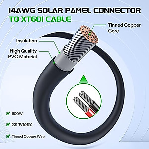 Solar to XT60I Charge Extension Cable 11.5FT, Bateria Power Solar Connector to XT60 Adapter Cable for Solar Panel, Solar Generator, RV Portable Power Station