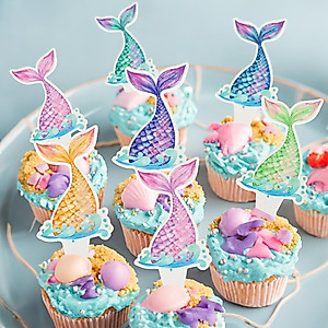 Ephlyn 36Pcs Mermaid Tail Cupcake Toppers Mini Under the Sea Mermaid Tail Cake Topper Decorations Mermaid Cupcake Picks for Mermaid theme Birthday Party Decoration Baby Shower Supplies
