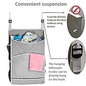 Hanging Laundry Hamper Bag Large Opening Large Capacity Expandable Multi-Pocket Over The Door Laundry Hamper Equipped With A Freely Adjustable Height Hook Hanging Laundry Bag For Clothes Storage