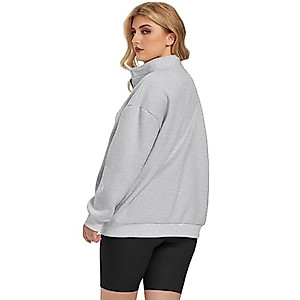 ATHMILE Womens Oversized Half Zip Pullover Long Sleeve Sweatshirt Quarter Zip Hoodie Sweater Teen Girls Fall Y2K Clothes Grey