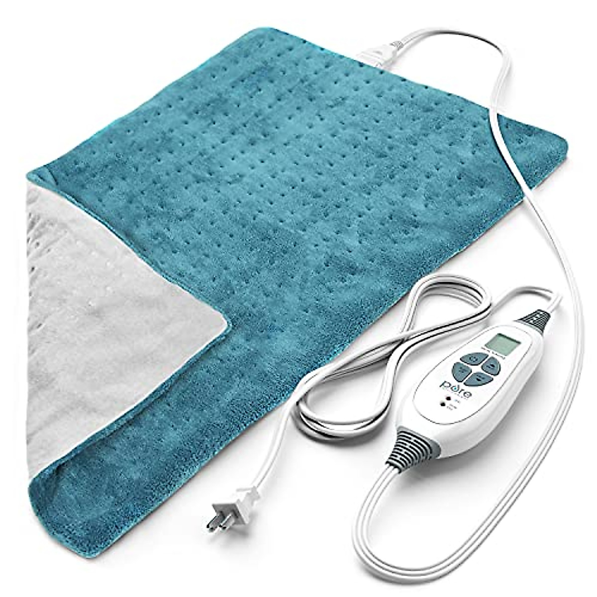 Pure Enrichment® PureRelief™ XL Heating Pad - LCD Controller with 6 InstaHeat Settings for Cramps, Back, Neck, & Shoulder Pain Relief, Moist Heat Option, Machine Washable, 12" x 24" Storage Bag (Blue)