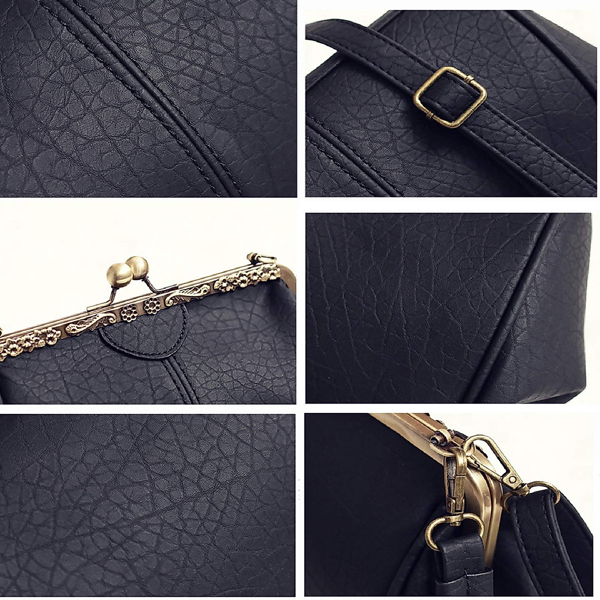 Tipiho Women Wedding Vintage Pu Handbag - Kiss Lock Antique Minimalist Purse(Blue)