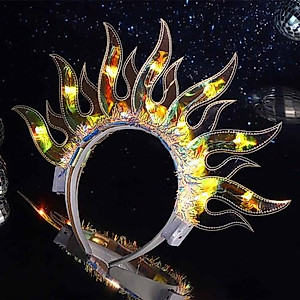 Zoestar Light Up Flame Headband Led Glowing Fire Hair Bands Party Nightclub Costume Hair Accessory Women (Yellow)