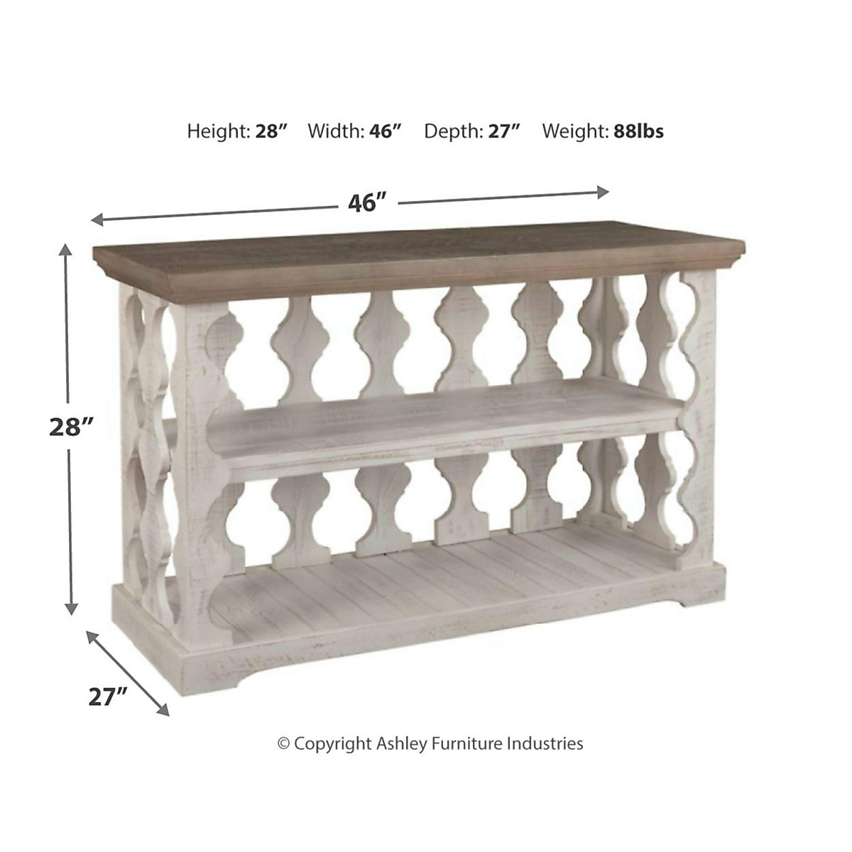 Signature Design by Ashley Havalance Farmhouse Sofa Table with 2 Fixed Storage Shelves, Gray & White with Weathered Finish