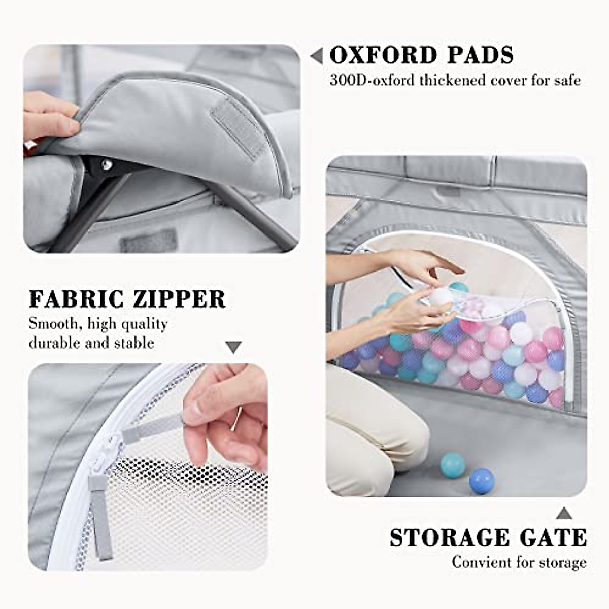 ANGELBLISS Baby Playpen, Foldable Playpen for Babies and Toddlers, Indoor & Outdoor Baby Activity Center with Visible Breathable Mesh, Portable Play Yard with 2 Handlers+50 Balls-50”×50”（Grey）