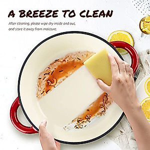 Overmont 5.5QT Enameled Cast Iron Dutch Oven with Lid Cookbook & Cotton Heat-resistant Cap, Heavy-Duty Casserole with Dual handles for Braising, Stews, Roasting, Bread Baking