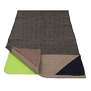 KD Yoga Rug Blanket Convert Plastic Yoga Mat to Eco Friendly 100% Cotton Gripping with Corner Pocket (Grey-Navy)