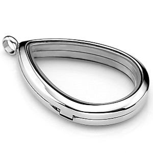Jovivi Teardrop Floating Charms Memory Locket Necklace - 316 Surgical Stainless Steel Buckle Closure