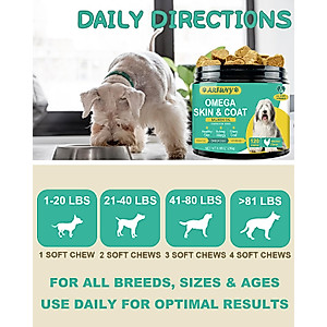 Skin and Coat Chews for Dogs - Omega 3 Supplement for Dogs with EPA & DHA Fatty Acids- Fish Oil Chews for Dogs with Salmon Oil & Vitamins - Dog Itchy, Dry & Shedding Skin Relief- Chicken, 120 Chews