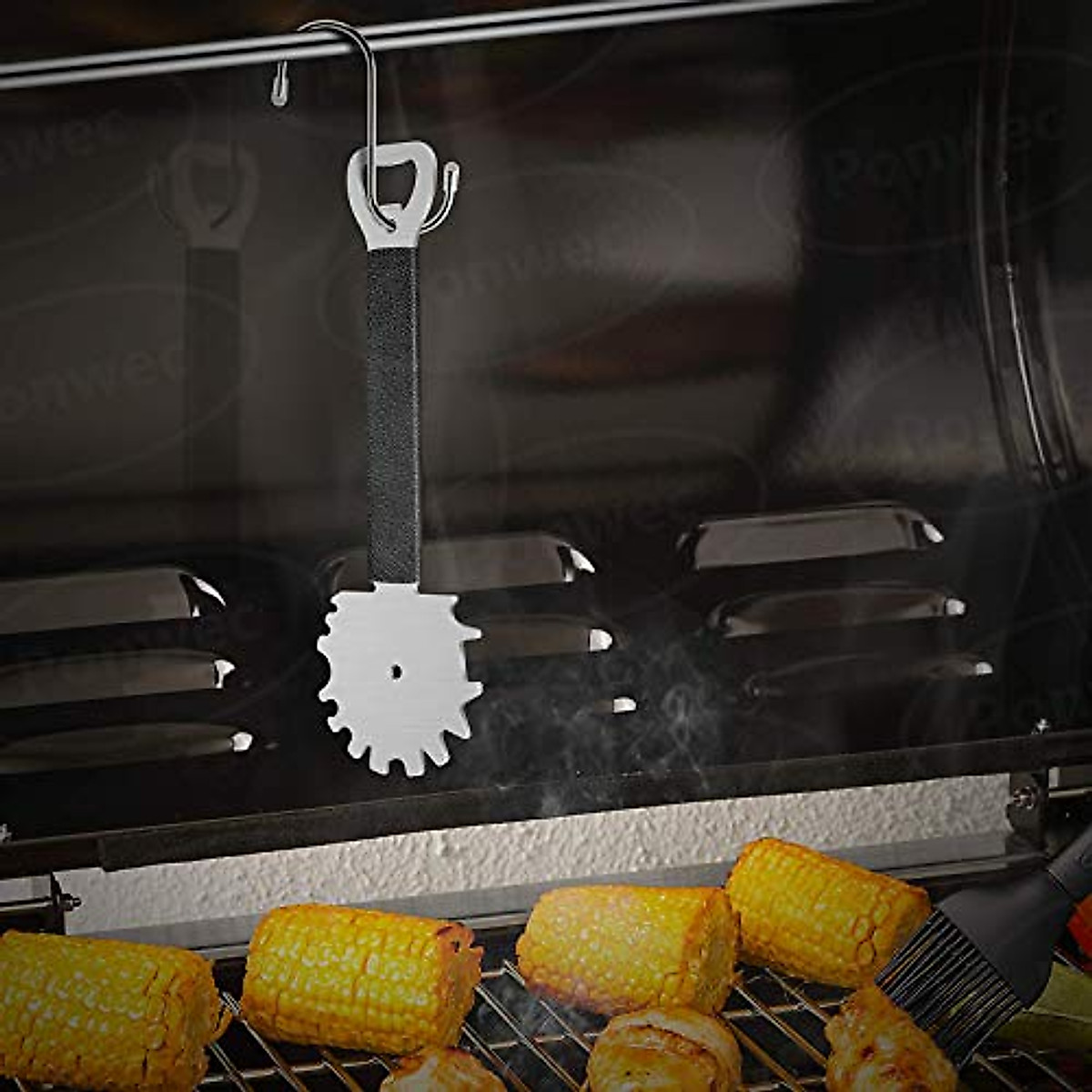 Ponwec BBQ Grill Cleaning Tool and Bottle Opener with 1PCS S-Shaped Hook,Extended Handle BBQ Grill Scraper Tool for Any Grilling Grill Grates | Gas Grill Men Gifts | Barbecue