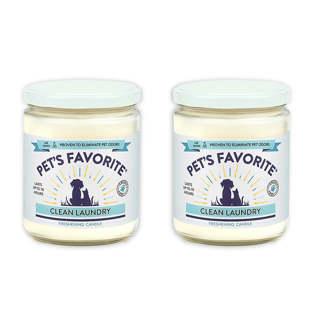 Pet's Favorite - Tested & Proven - Odor Eliminating Candle, Pet-Friendly Scented Candle, in 7 Great Fragrances – 70-Hour Burn Time, Cotton Wick (Fresh Laundry, Pack of 2)