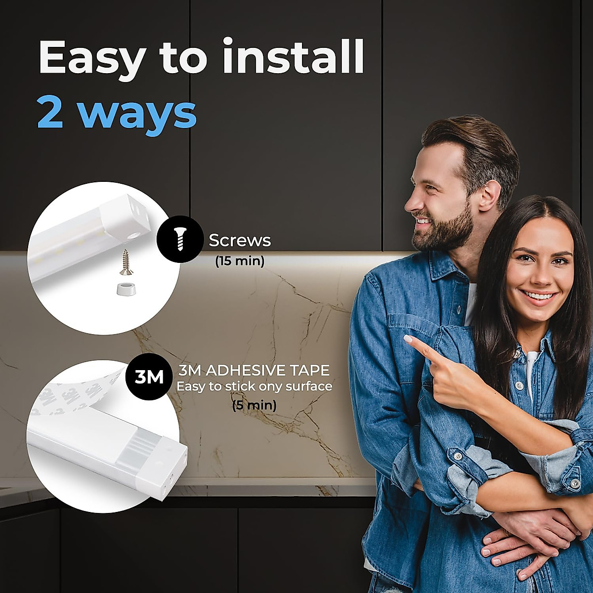 EShine Hand Wave Activated Under Cabinet LED Lighting Kit, Dimmable, 3-Pack 7 in - Touchless Dimming Control, White Under Counter Lights for Kitchen, Garage, Office, Hutch - Warm White (3000K)